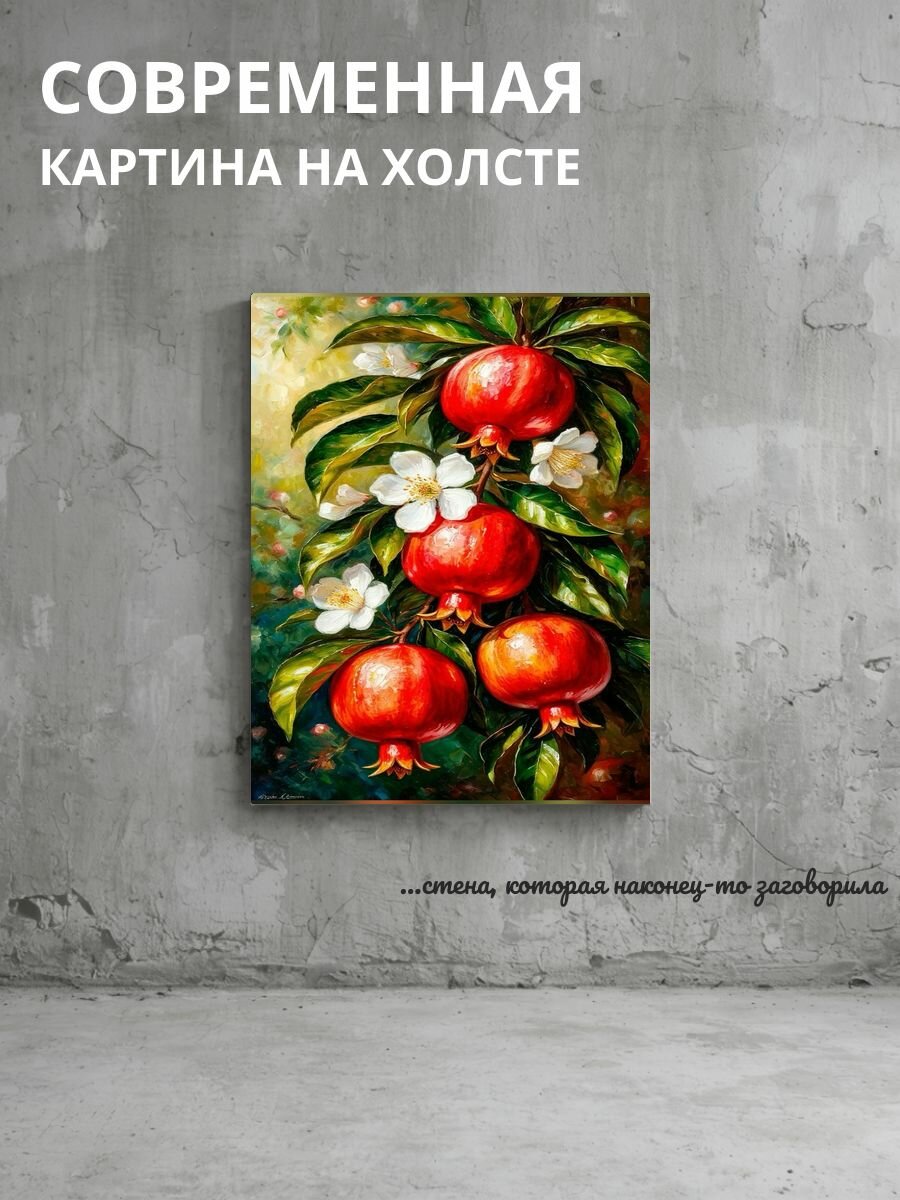 Картина на холсте Гранаты и цветы 20x30 см