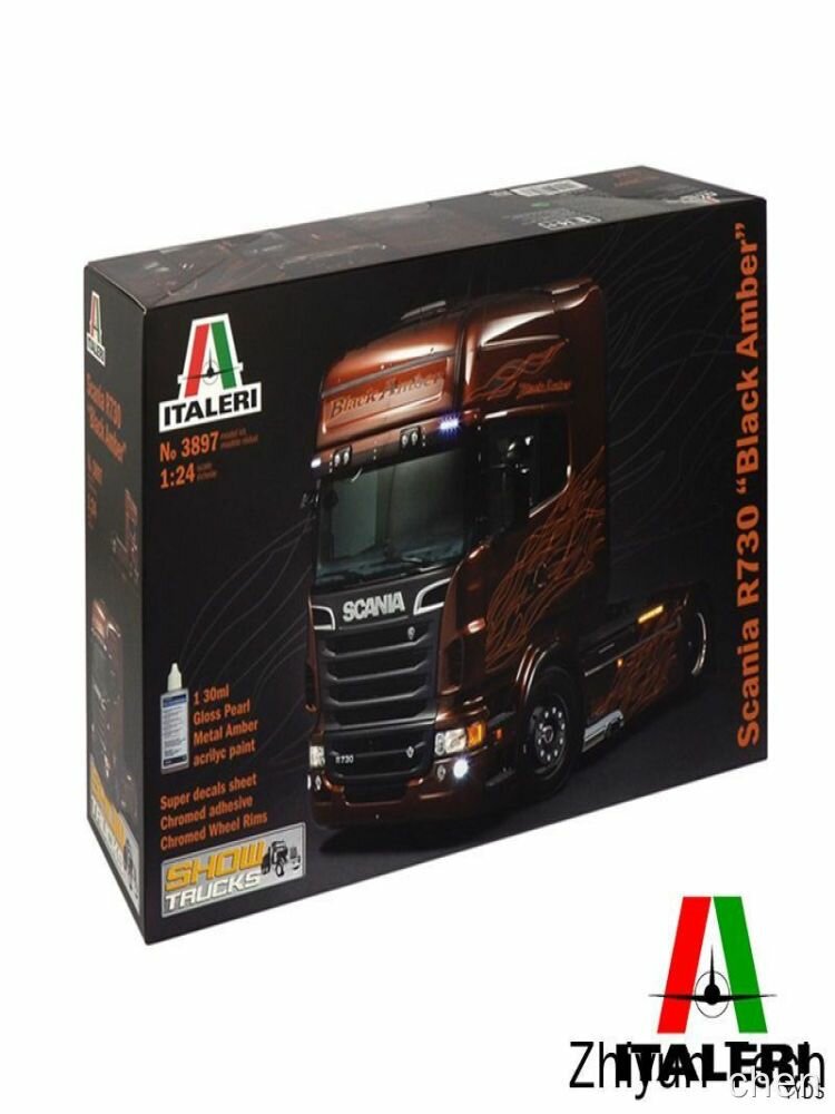 Модель грузовика ITALERI Scania R730 1:24 Black Amber с наклейками сборная для коллекционеров