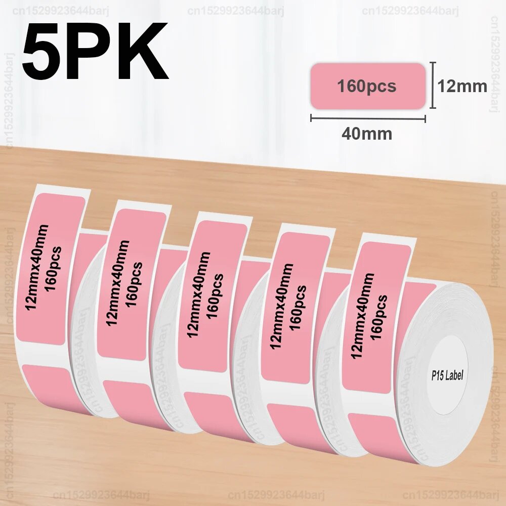 ABCOLOR Термобумага для этикеток P15 белая 15x30 мм, 15x50 мм Розовый, 5PK 12x40mm Pink