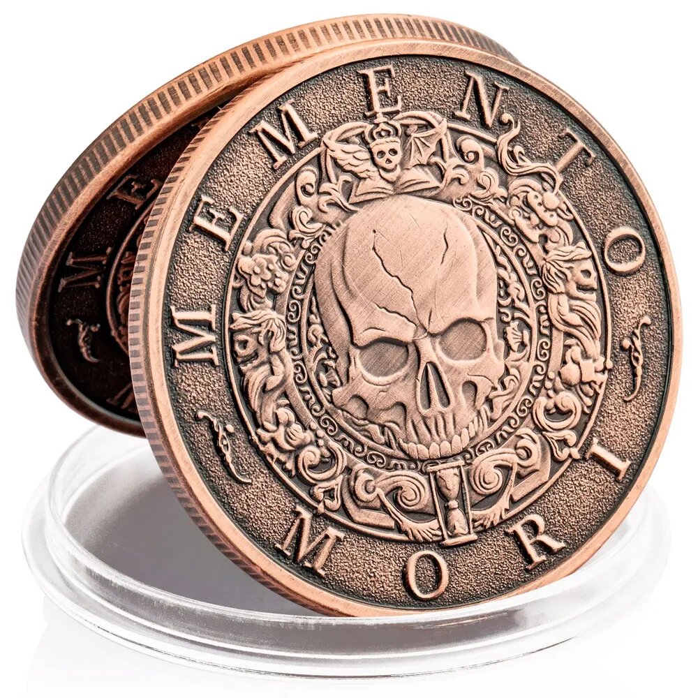 Памятная монета "Memento Mori / Carpe Diem", железо, покрытие под старую медь, 40 мм