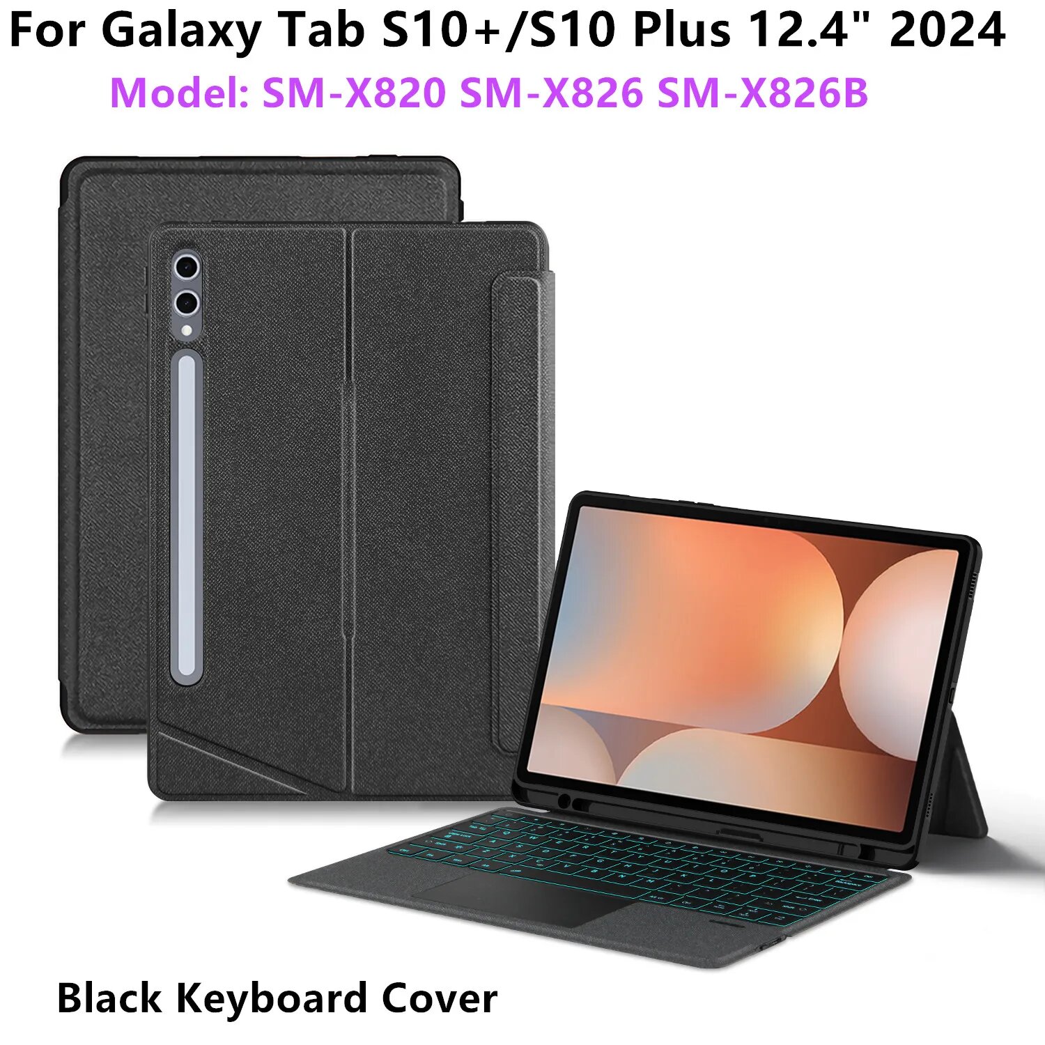 Чехол-клавиатура AJIUYU для Samsung Galaxy Tab S10 Plus 12.4 S10 Plus 12.4 inch, English-Russian