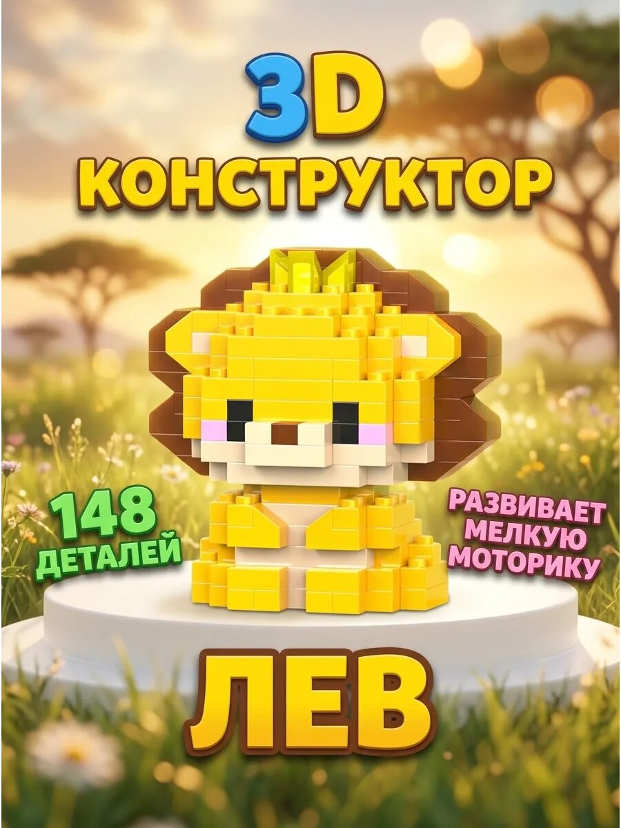 3D Конструктор из мини-блоков Лев