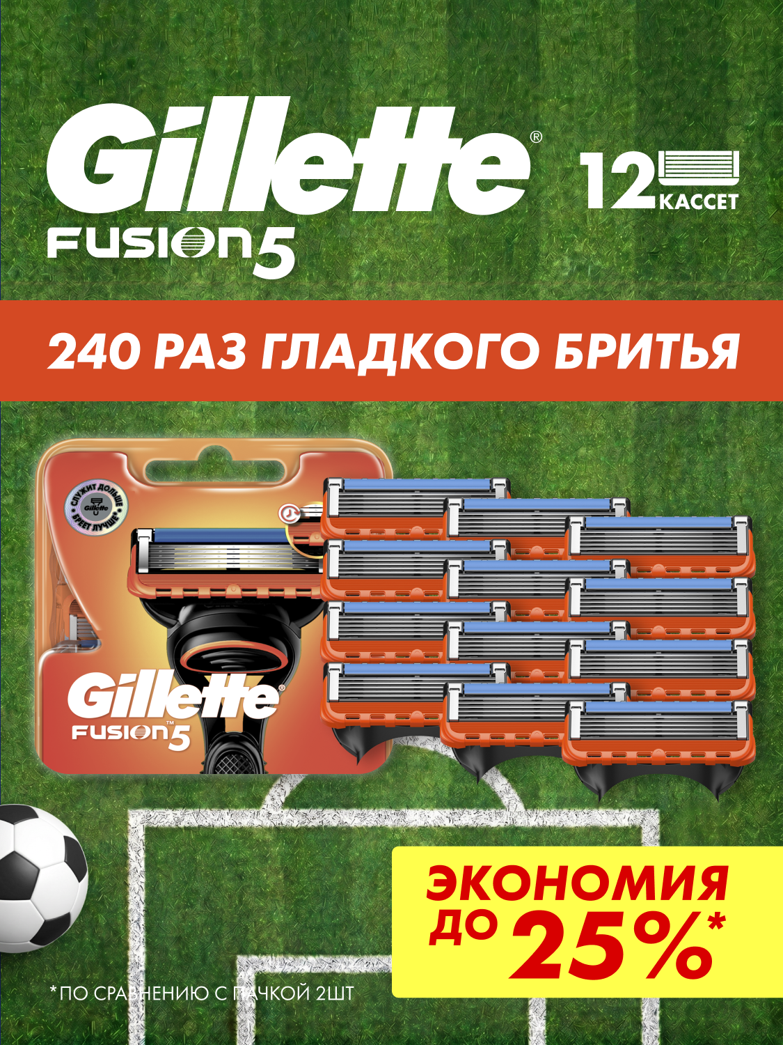 GILLETTE Fusion 5 Сменные кассеты для бритья с 5 лезвиями, мужские, 12 шт