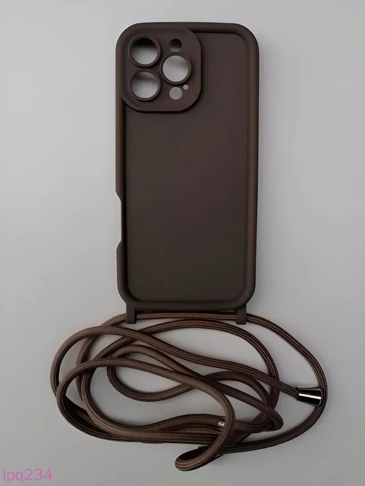 Чехол-накладка для IPhone 16 Pro из толстого высоко-качественного силикона и веревкой-цепочкой на шею.