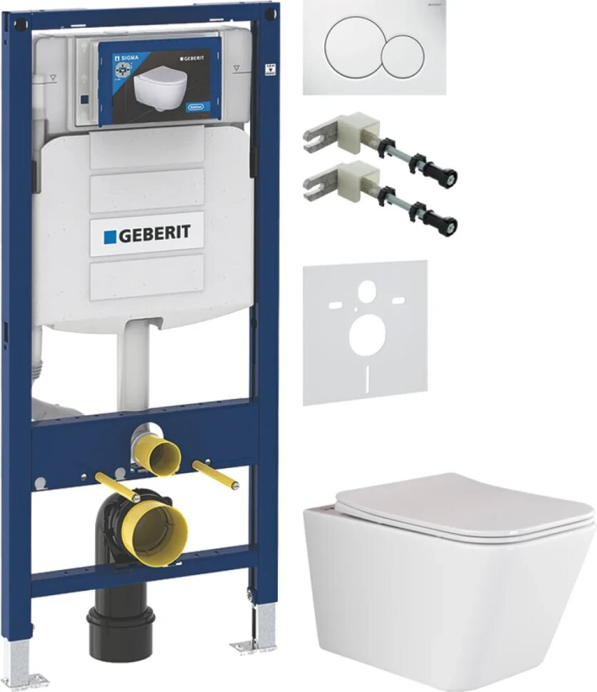 Комплект Унитаз подвесной Ceramicanova Metric Rimless CN3007 с микролифтом, безободковый + Крепления Geberit Duofix 111.815.00.1 к стене + Звукоизоляция + Инсталляция UP 320 111.300.00.5 + Кнопка Sigma 01 115.770.11.5 белая
