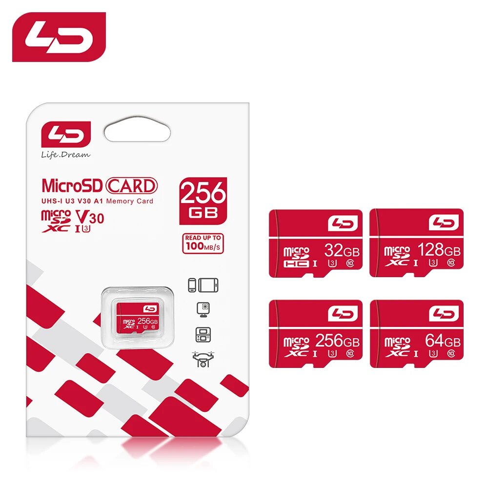 Карта памяти LD Micro SD U3 128 ГБ 256 ГБ 64 ГБ 32 ГБ 16 ГБ 8 ГБ 4 ГБ 256GB