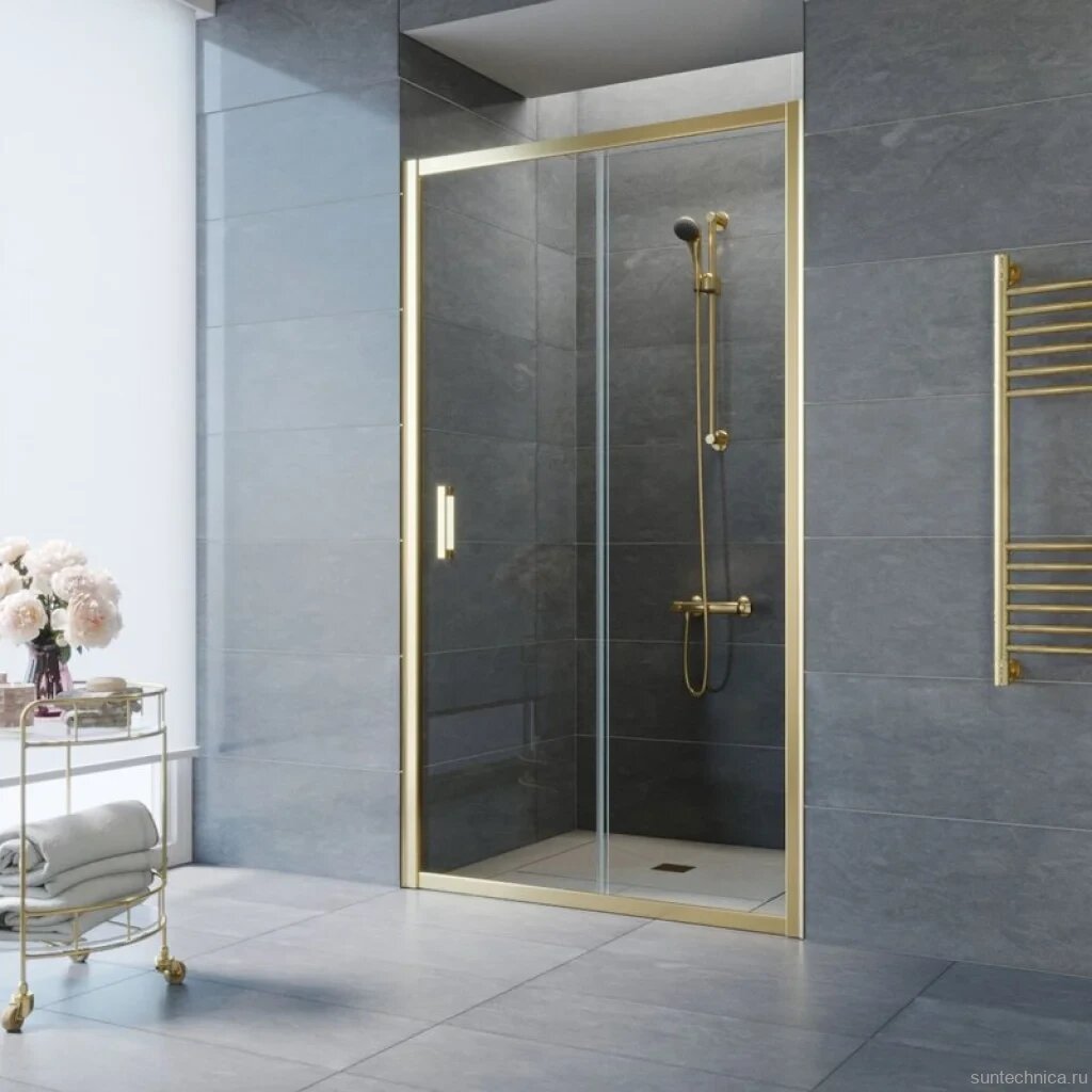 Душевая дверь в нишу Vegas Glass ZP Tur Novo 135 09 01 135 см, профиль золото, стекло прозрачное