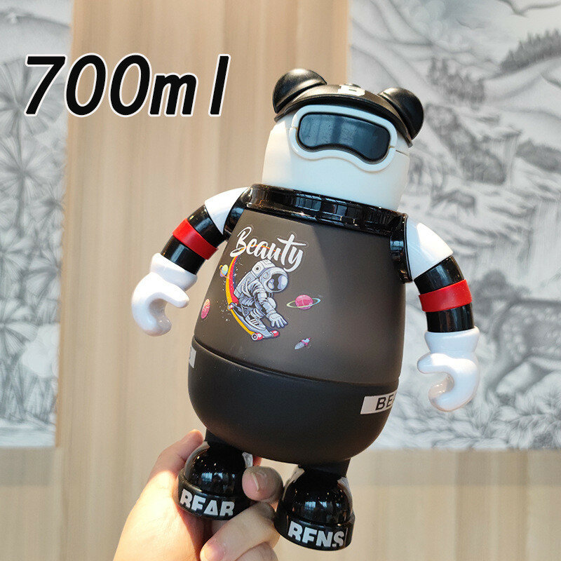 Kids ecofriendly plastic water container with cartoon print for birthday and festival gifts black