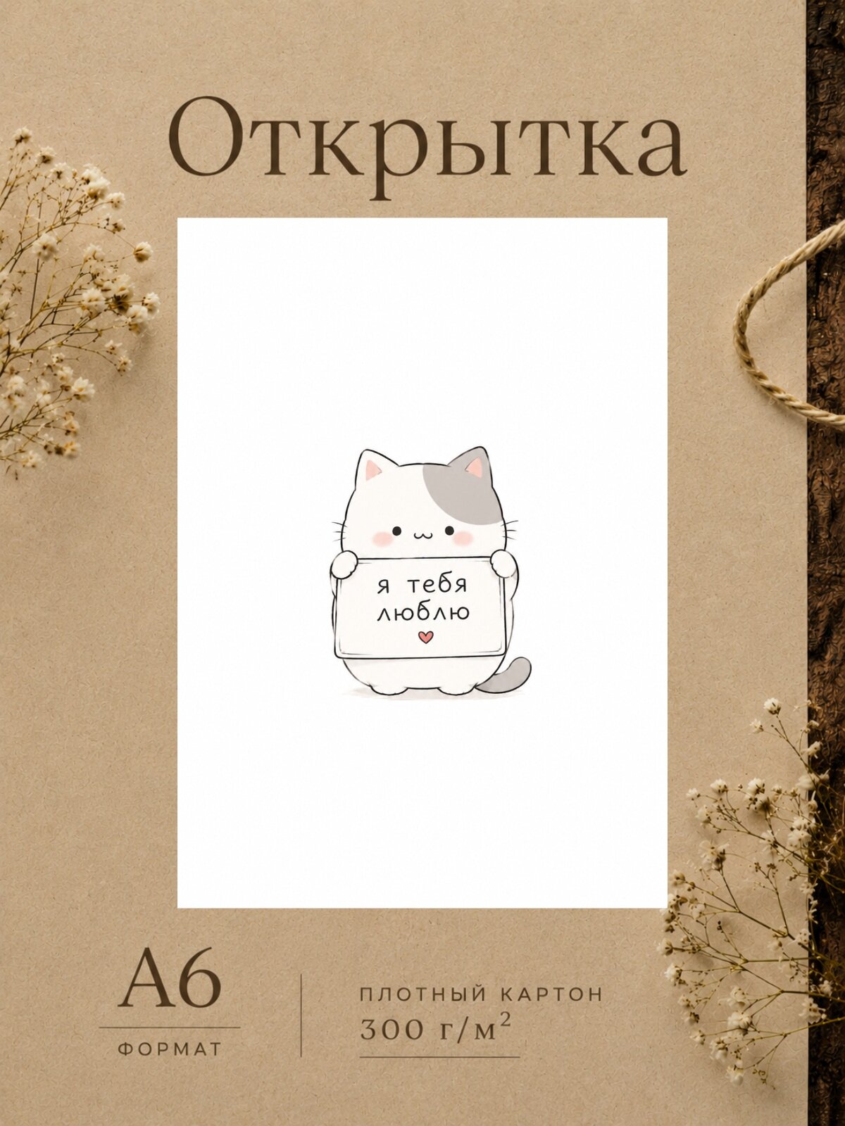 Открытка любимому "Я люблю тебя" с котиком, 10,5 см x 14,8 см