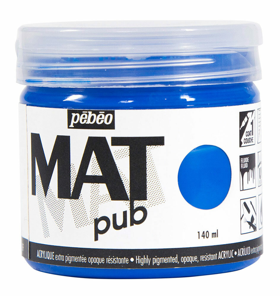 Краска акриловая Pebeo экстра матовая, Mat pub №1 140 мл, цвет синий циан