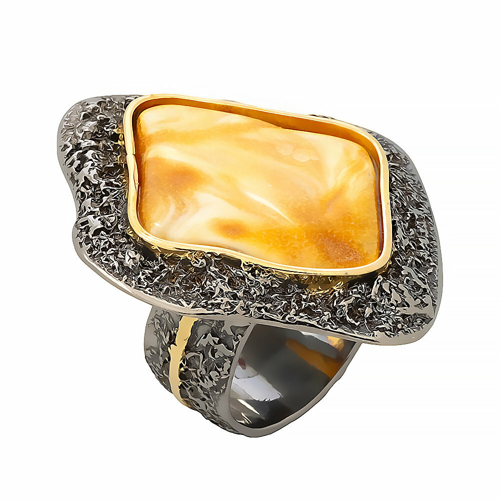 Перстень Amberprofi, серебро, 925 проба, родирование, янтарь
