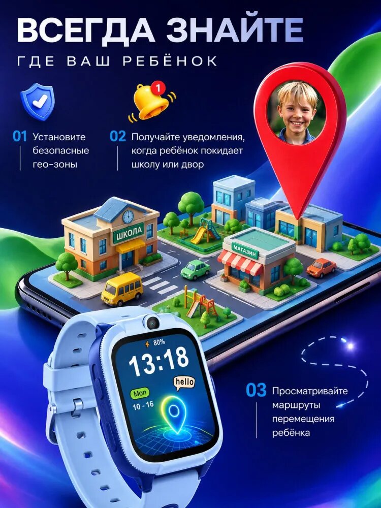 Смарт-часы детские Smart Watch 4G, SIM, GPS, кнопка SOS, HD видеочат, синий — фото 1