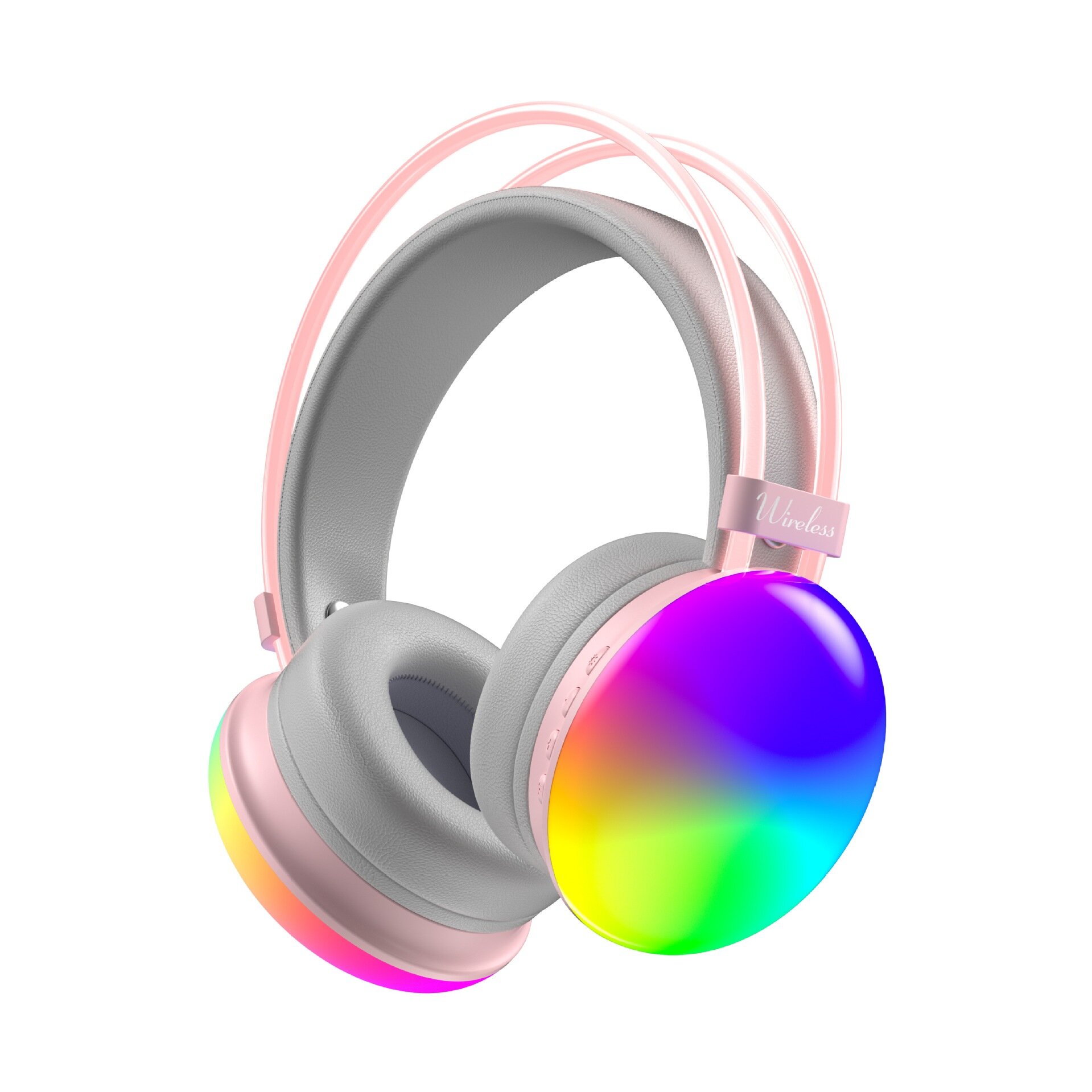 Беспроводные Bluetooth наушники YDM80 накладные RGB подсветка стерео розовый