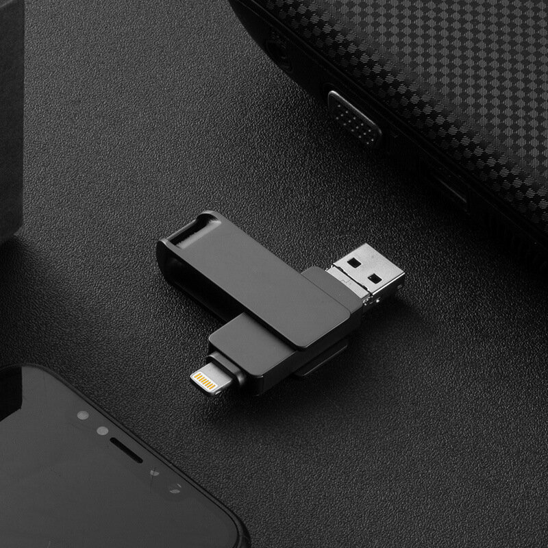 Металлический USB-накопитель с функцией OTG для iPhone и Android, 128 ГБ, черный
