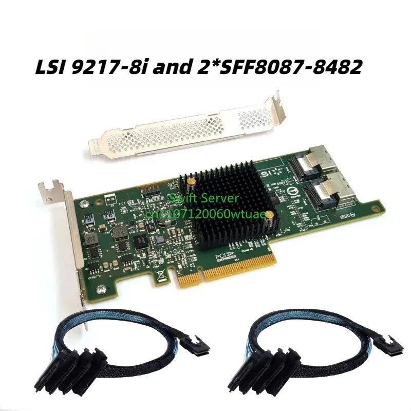 LSI 9217-8i HBA SATA SAS 6Gb/s PCI-E 3.0, card and 8087-8482