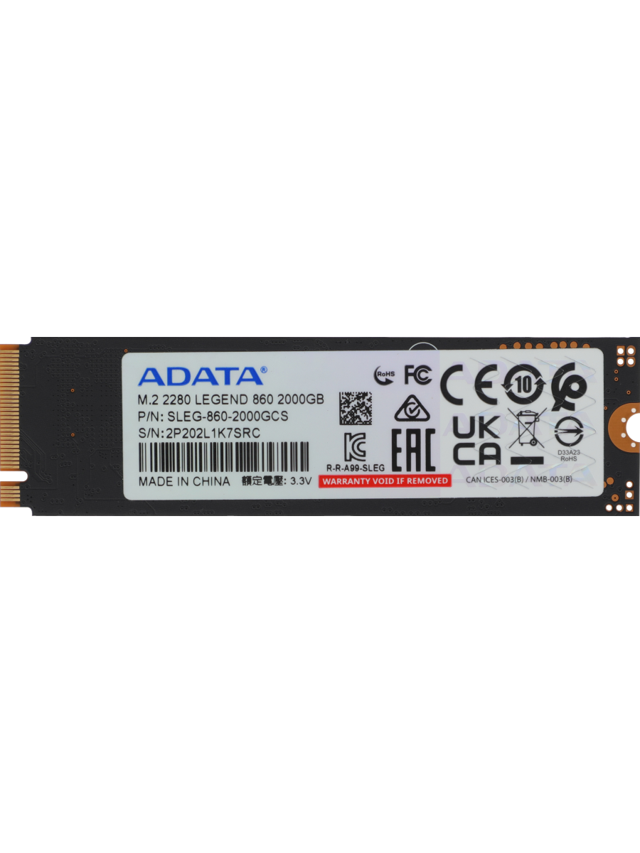 Накопитель SSD A-Data Legend 860 2 ТБ, M.2 2280, PCIe 4.0 x4, NVMe, M.2 6000 МБ/с