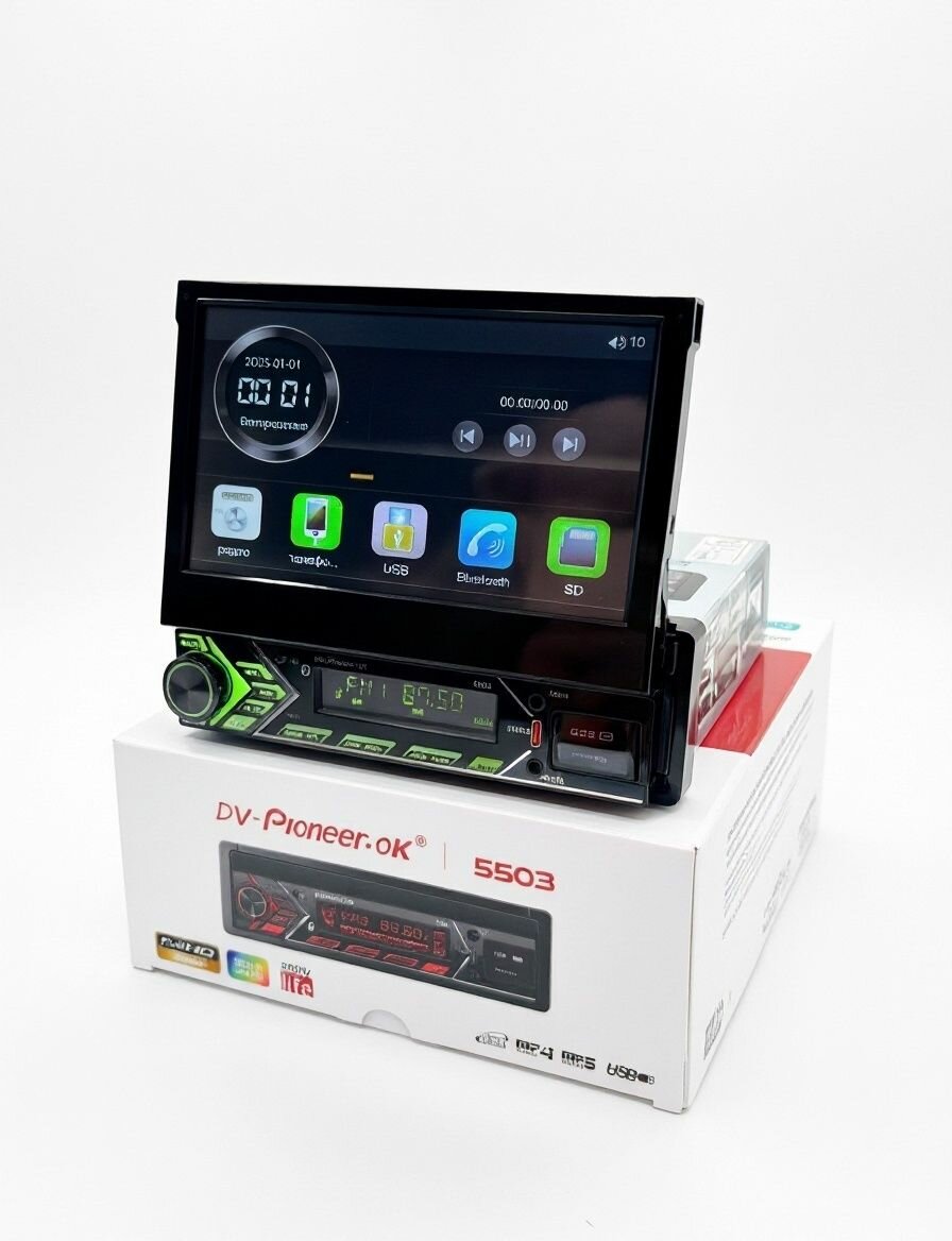 Автомагнитола 1 Din c выдвижным экраном, 7 дюймов, сенсорный экран, Bluetooth, AUX, SD, USB, громкая связь