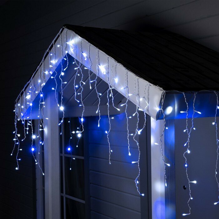 Гирлянда Бахрома 3 0.6 м, IP44, УМС, белая нить, 160 LED, свечение бело-синее, мигание, 220 В