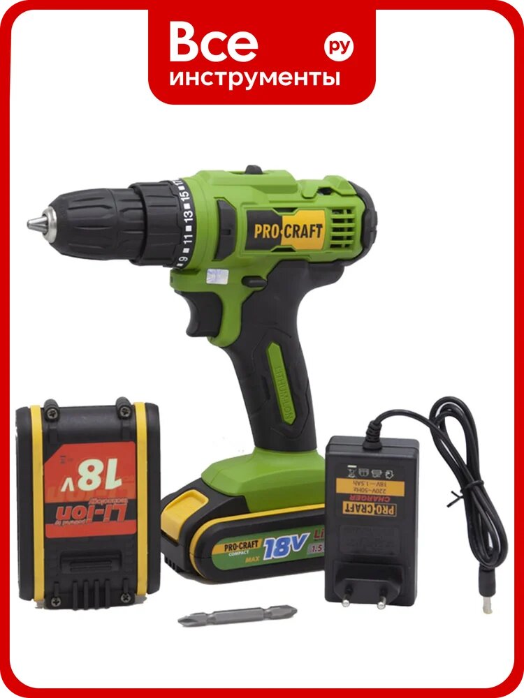 Дрель-шуруповёрт ProCraft PA18C, Li-Ion, 18В, 35Нм, 2 аккумулятора, подсветка