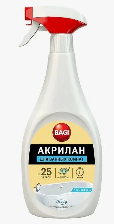 Bagi акрилан чистящее средство для акриловых ванн, душевых кабин от известкового налета (антиналет) и ржавчины, 400 мл