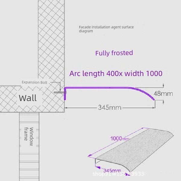 Матовый дождезащитный навес для стены 40x100 см, боковая установка для сада и наружных стен