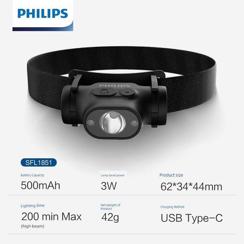 Налобный фонарь Philips с мощным светом, перезаряжаемый, сверхяркий, с датчиком управления, налобное освещение,