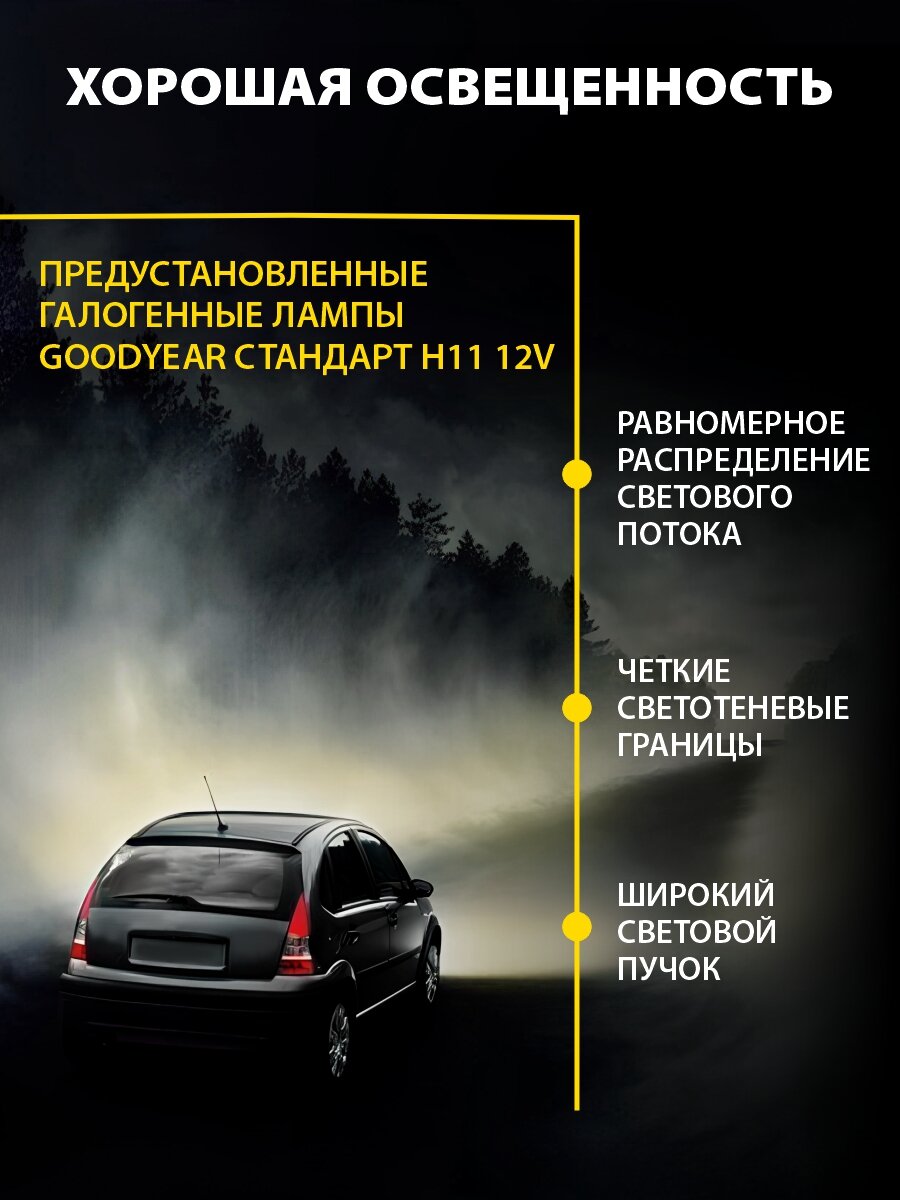 Противотуманные фары (ПТФ) 2шт. для Гранта, Калина, Ларгус с галогенными лампами h11 (комплект) Goodyear