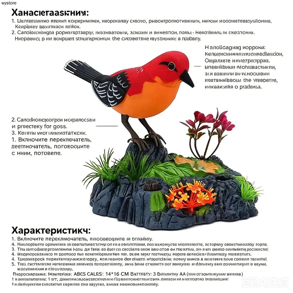 Качественная птица с чириканьем и движениями, активируемая звуком