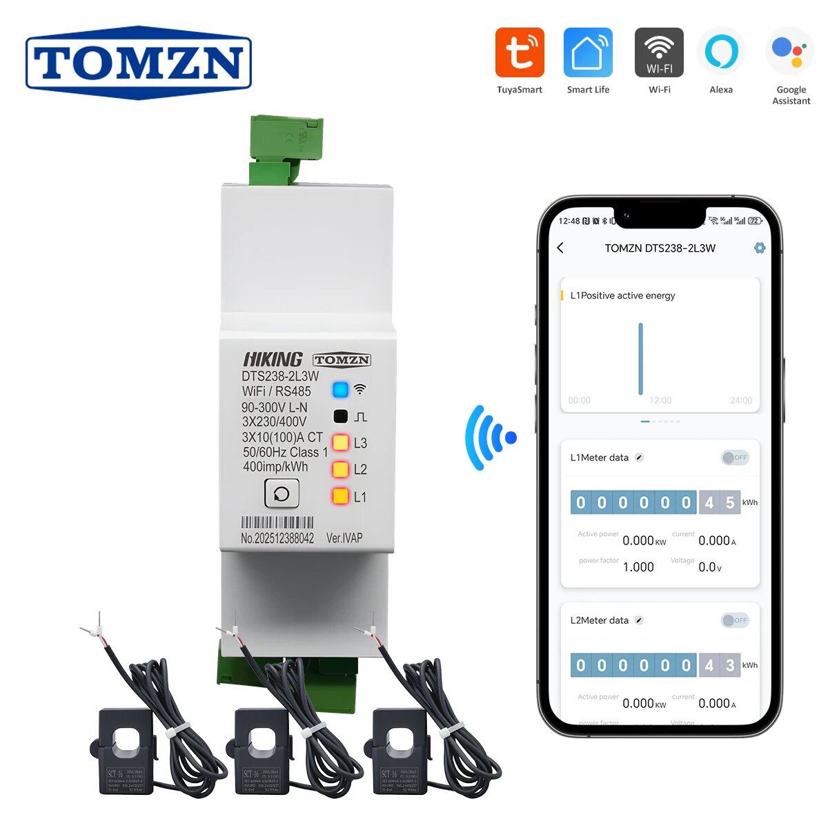 TOMZN DTS238-2L3W Умный счетчик энергии WiFi 100А