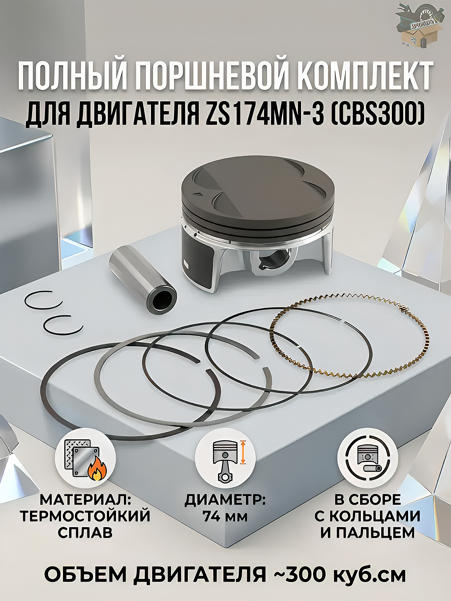 Поршень в сборе (комплект) ZS174MN-3 (CBS300) для питбайка, эндуро, кросс