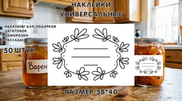 Этикетки самоклеющиеся универсальные для продуктов, подарков 58*40 50 штук