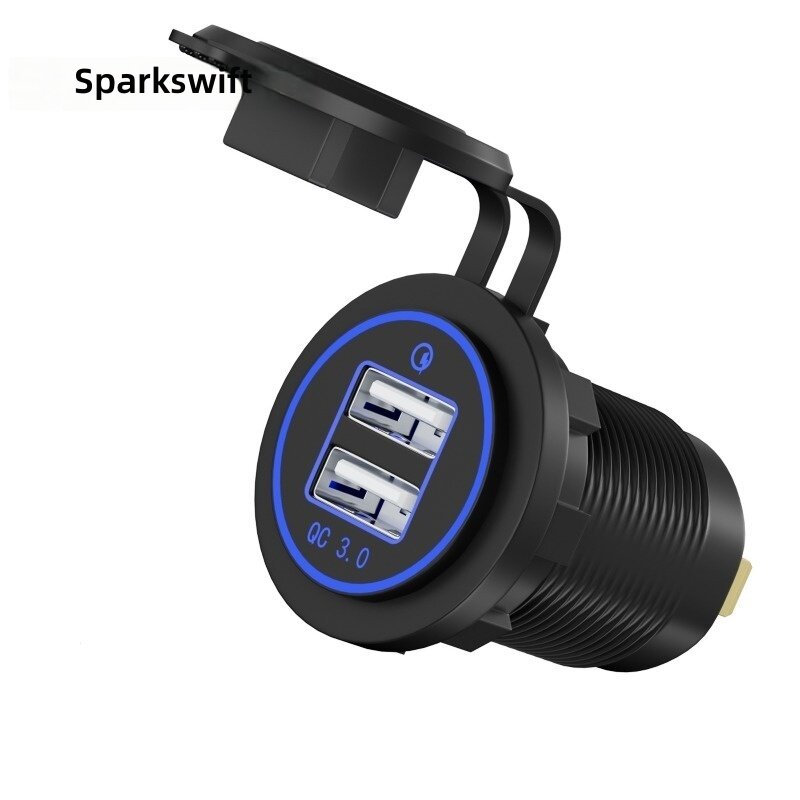12V 36W Двойное автомобильное гнездо USB QC3.0 с синим светодиодом, без аккумулятора