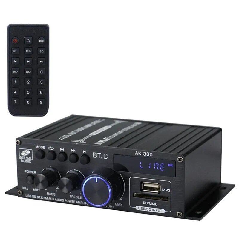 Ak380 800W 12V Power Amplifier Bluetooth Stereo Home Car Audio Amp Музыкальный плеер Автомобильный динамик Class D FM USB/SD