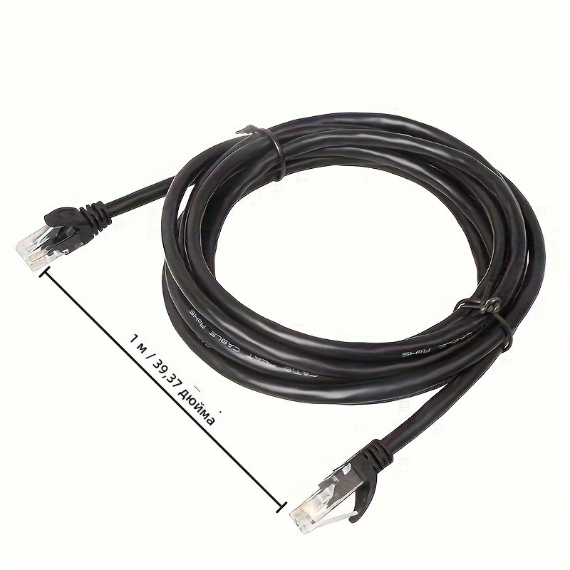 Высокоскоростной кабель Ethernet Cat6 1м (39.37 дюйма) RJ45 LAN патч-корд с зажимом для роутеров, модемов, PS4/5, Xbox, ПК, коммутаторов, TV-приставок, принтеров, черный