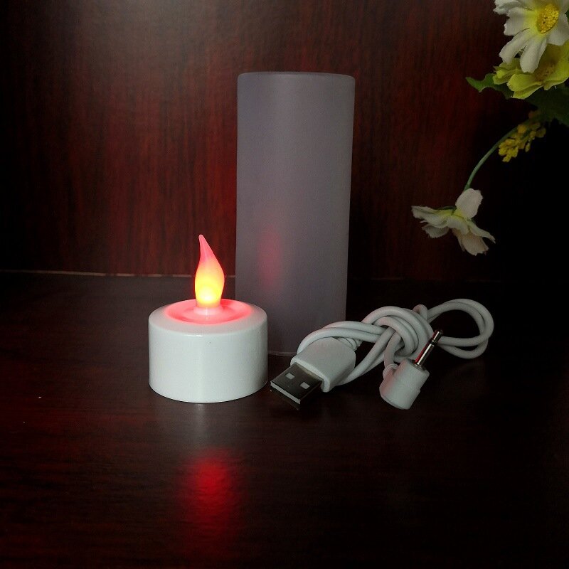 USB перезаряжаемая свеча с белым корпусом и красным постоянным светом