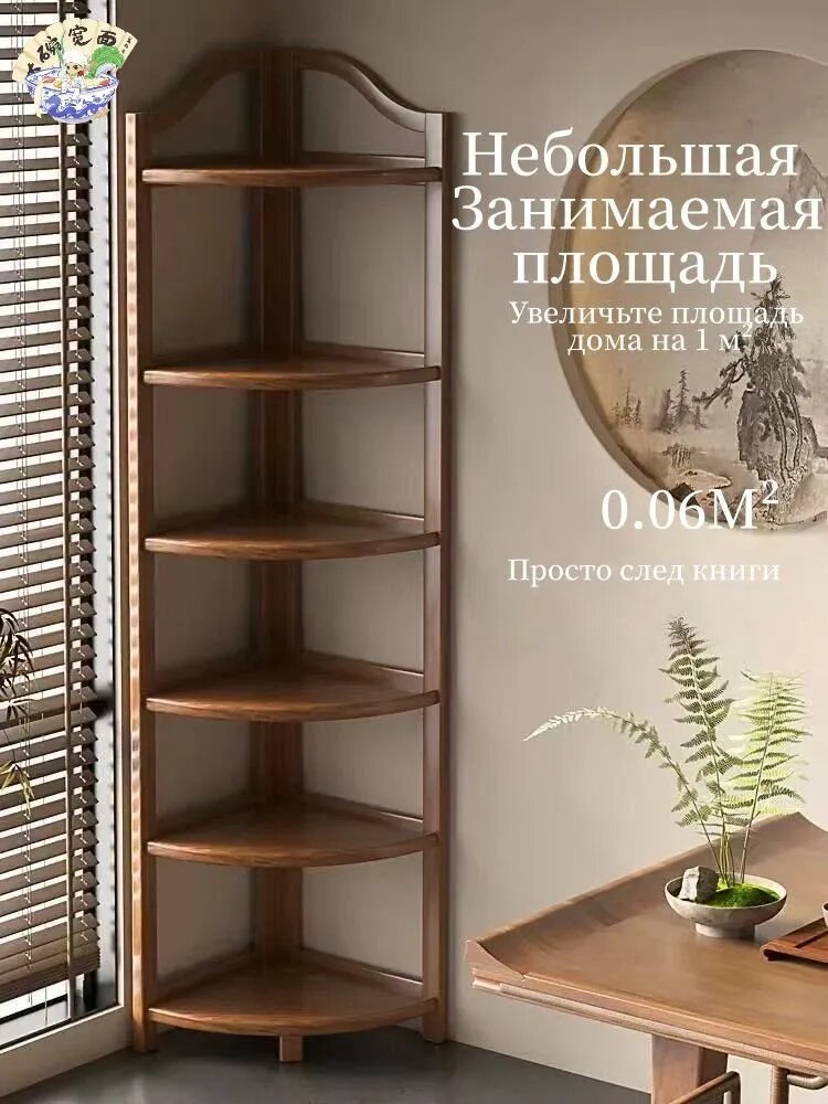 Угловая тумба из бамбука 31х31х72 см, многослойное хранилище, стиль минимализм