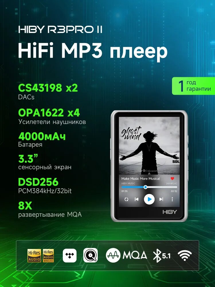 HiBy Music MP3-плеер без диска, серебристый