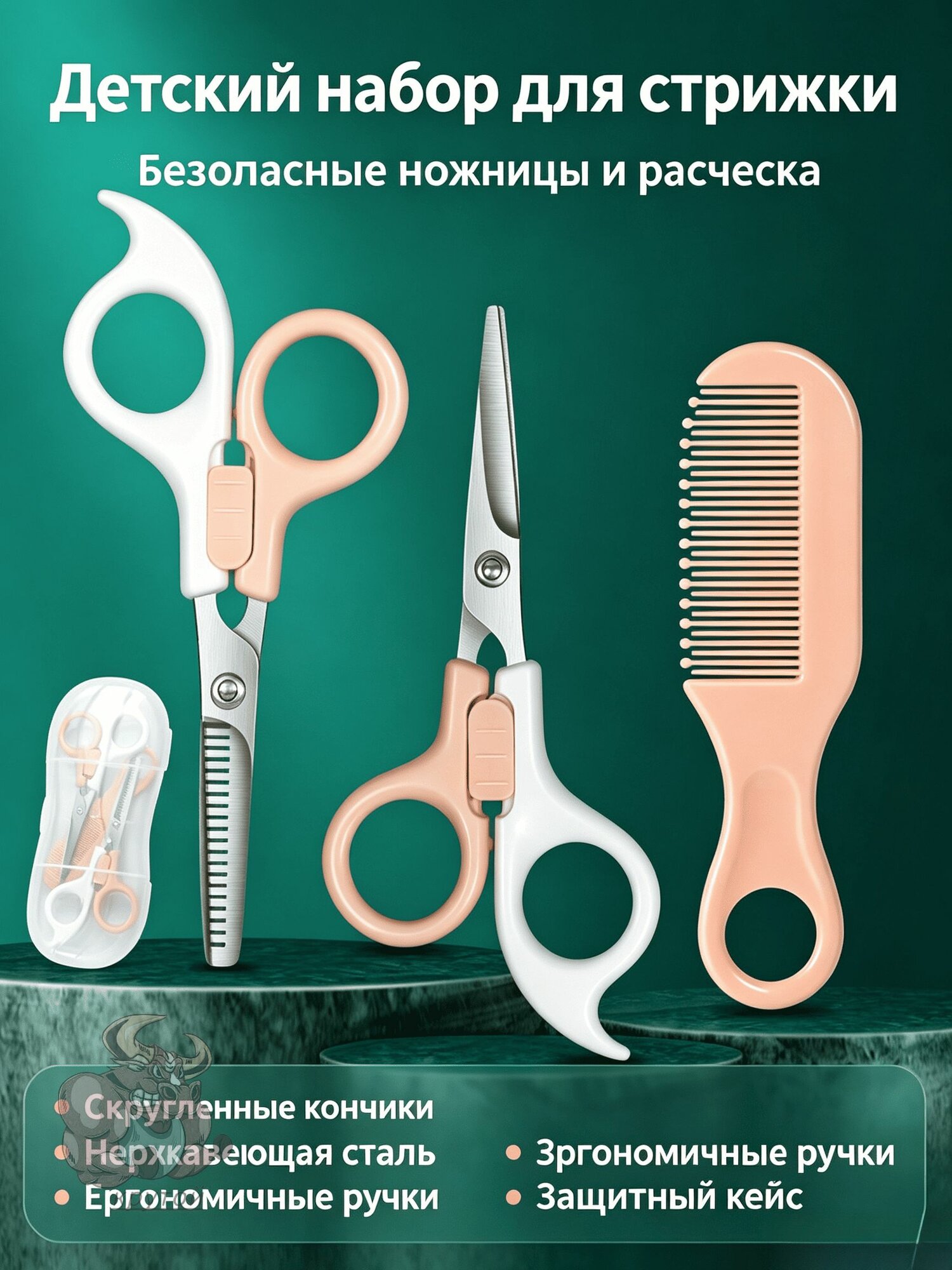 Триммер 宝宝理发工具，理发三件套，宝宝理发剪刀套装儿童美发剪家用婴儿安全剪发神器刘海打薄套装