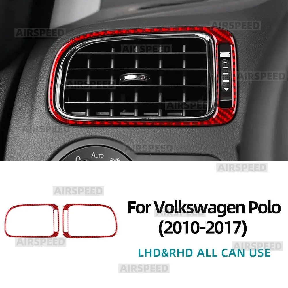 Настоящая мягкая отделка из углеродного волокна для Volkswagen Polo 2010 2011 2012 2013 2014 2015 2016 2017 MK5 6R 6C, центральная консоль, воздуховод.