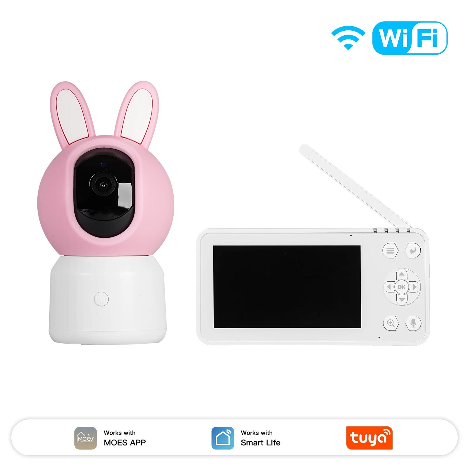 Умная Wi-Fi камера-видеоняня MOES Tuya с 4,5-дюймовым ЖК-экраном, PTZ-зумом, видеонаблюдением и датчиком температуры