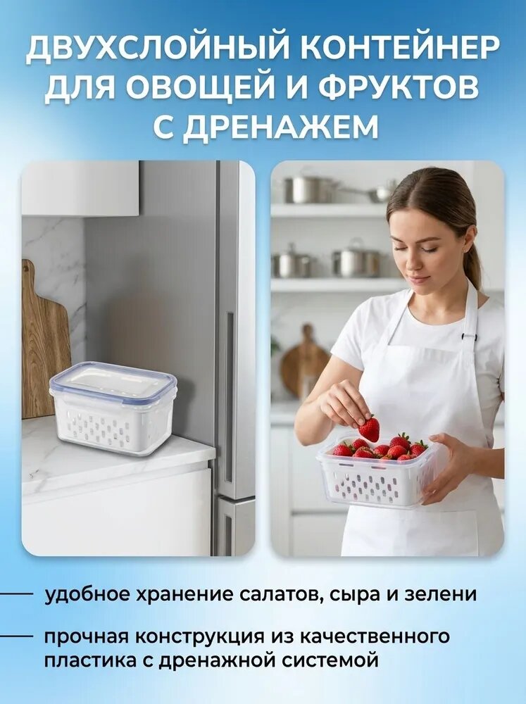 Двухслойная сушилка для хранения пищевых продуктов, маленького размера, с синей крышкой, подходит для микроволновой печи и морозильной камеры