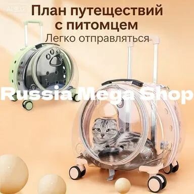 Прозрачная сумка-космическая капсула на колесиках для кошек и собак до 8 кг, удобная переноска для прогулок и путешествий