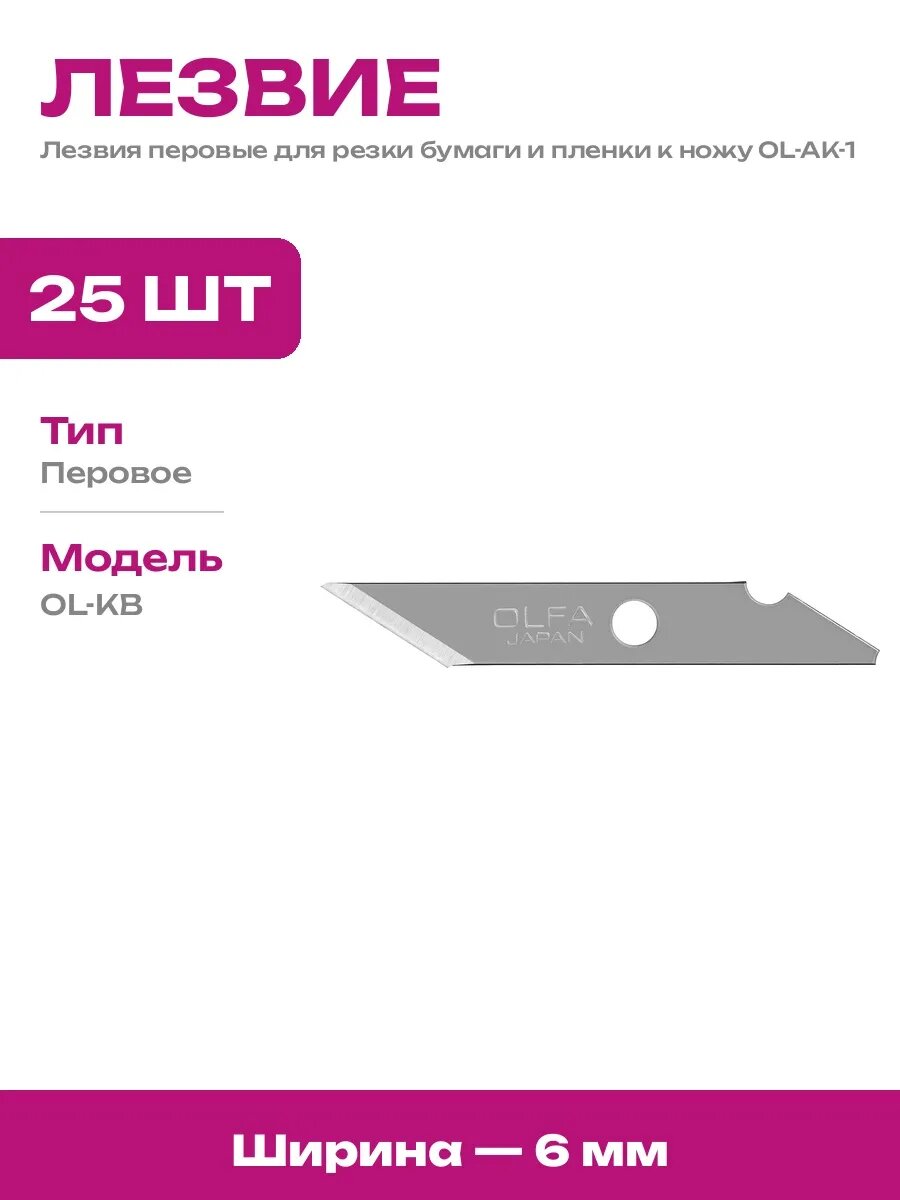 Сменные лезвия 6 мм для макетного ножа 25 штук в боксе
