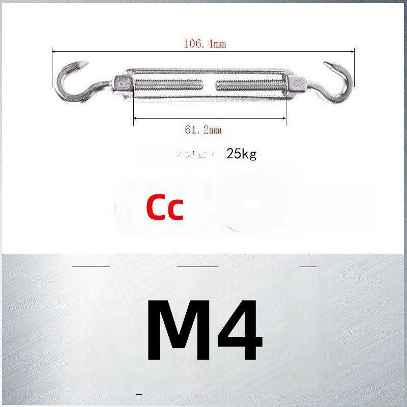 Усиленный комплект для натяжения троса M4/5: крюки и винтовые стяжки C to C, для тента и палатки, антикоррозийный, M4-CC