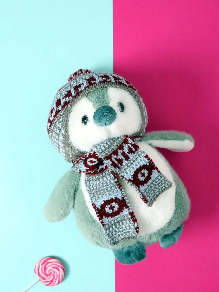 Tinni Toys Пингвин Мягкая игрушка в шапке и шарфе, 25 см, светло-зеленый