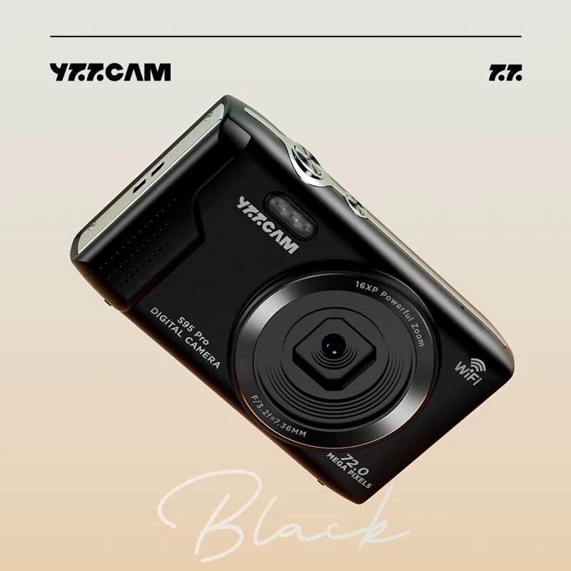 YZZCAM S95 компактная цифровая камера 72 МП с WiFi и функцией красоты черного цвета без SD-карты