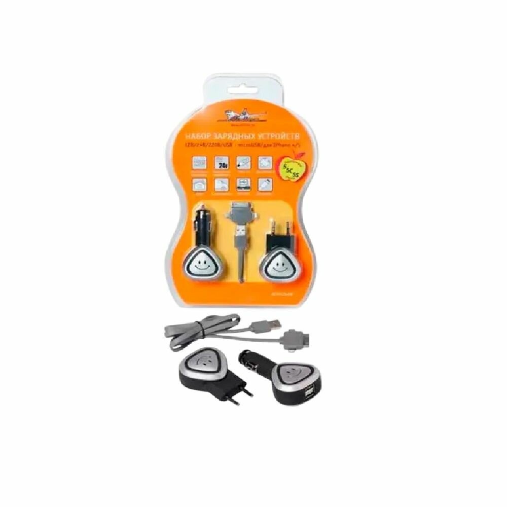 Прикуриватель "AIRLINE" адаптер 12В/24В/220В/USB - microUSB/для Iphone 4/5