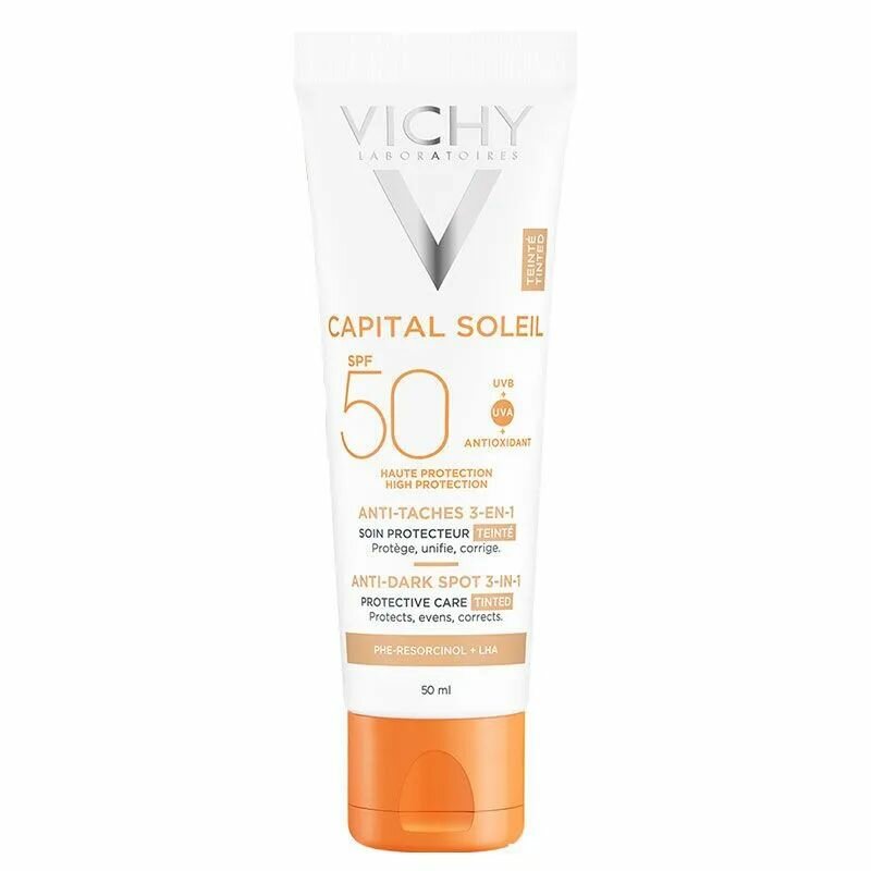 Vishy Capital Soleil Солнцезащитный крем против пигментных пятен SPF 50+ с тонирующим эффектом 50 мл тонирующий крем защита от пигментации SPF 50+ для лица