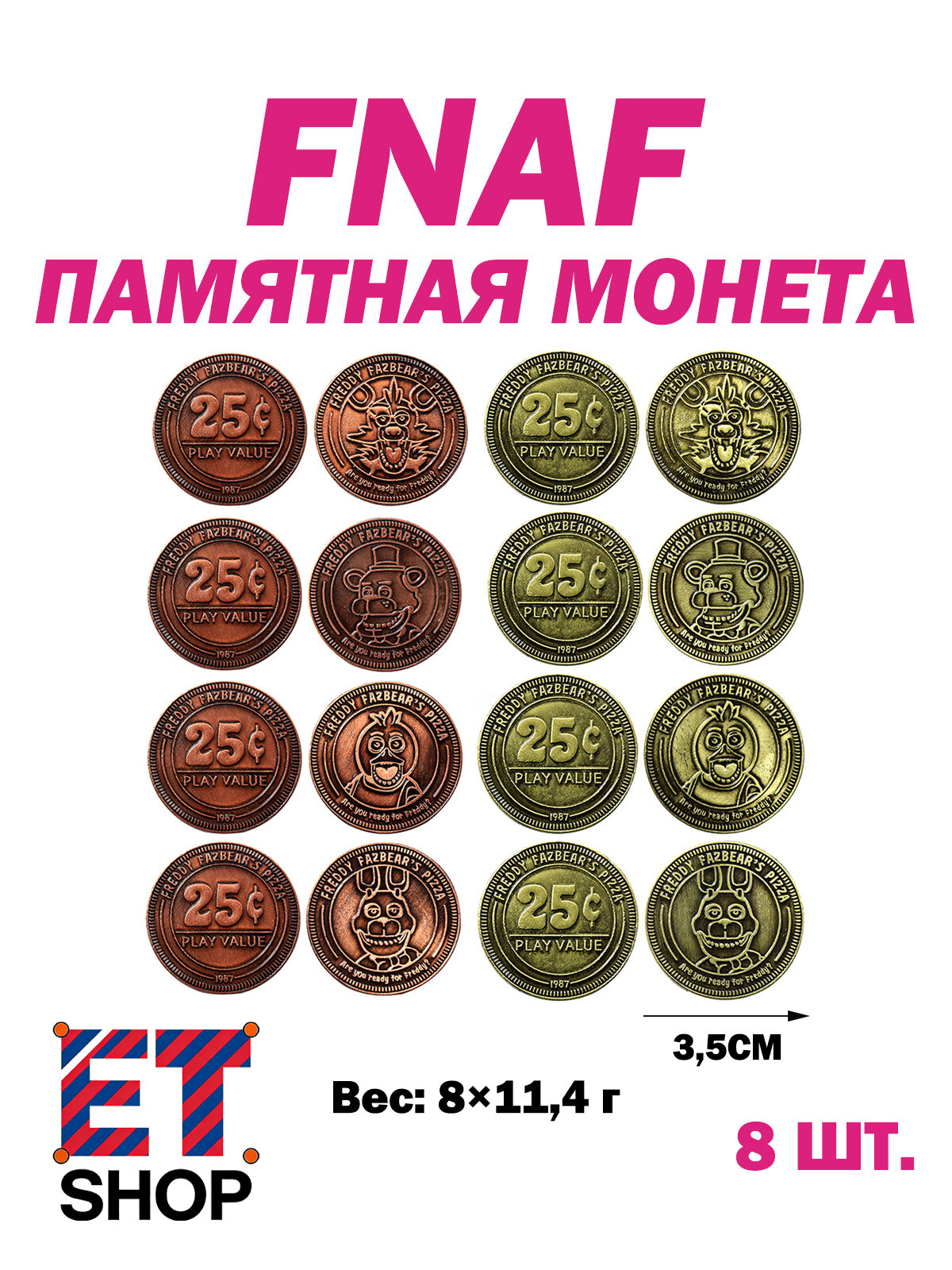 Игровой жетон FNAF, металлическая памятная монета атрибутика Five Nights at Freddy's