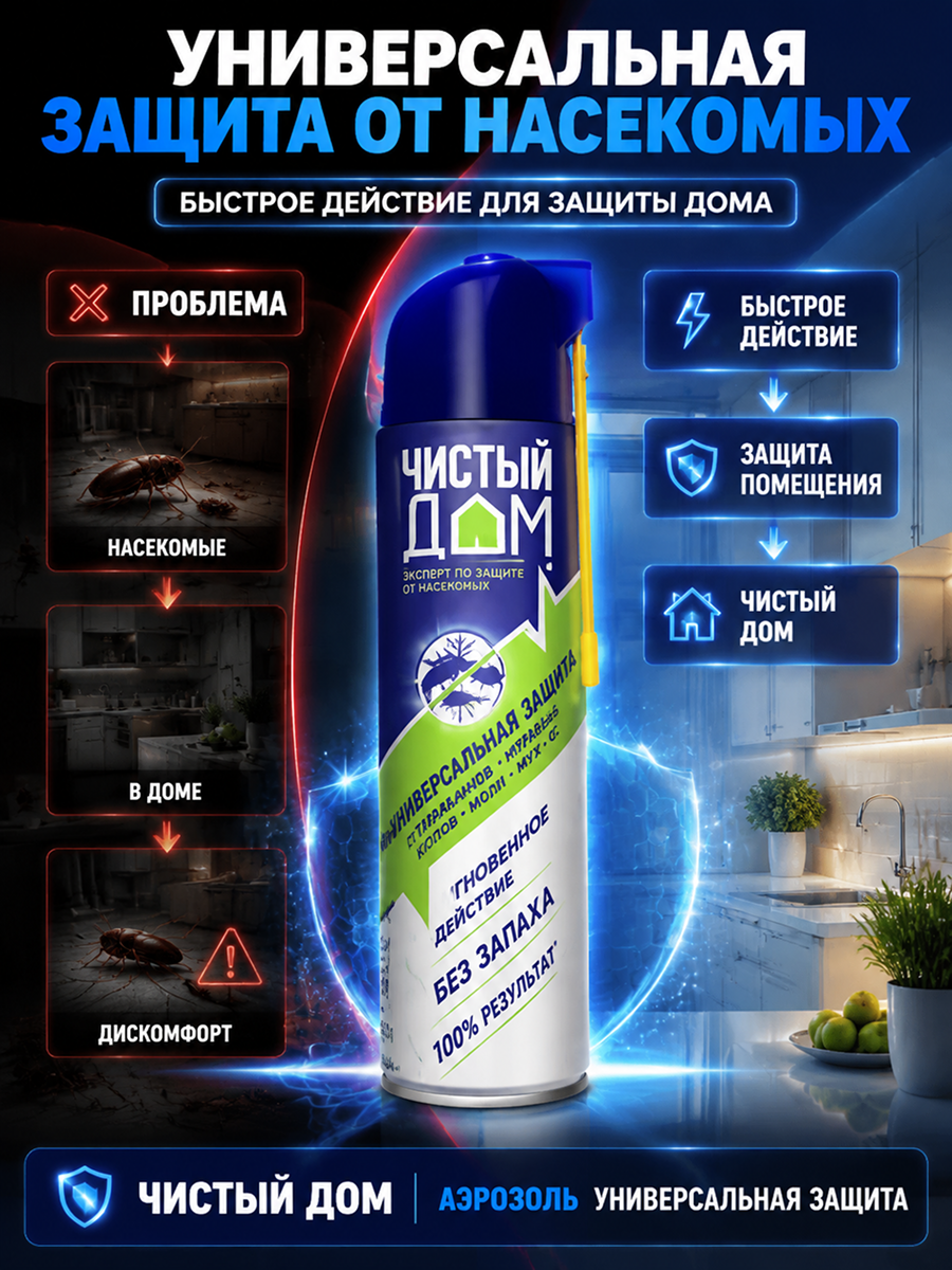 Аэрозоль дихлофос от ползающих и летающих насекомых 150 мл, Чистый дом
